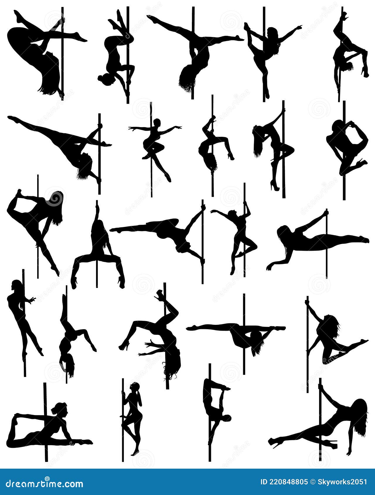 Pole Dancer Silhouettes. Set of Pole Dancer. Collection Silhouettes of ...