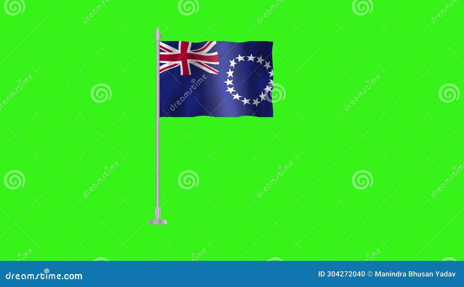 Pole Flag of Cook Island, Cook Island Pole Flag Waving in the Wind on ...