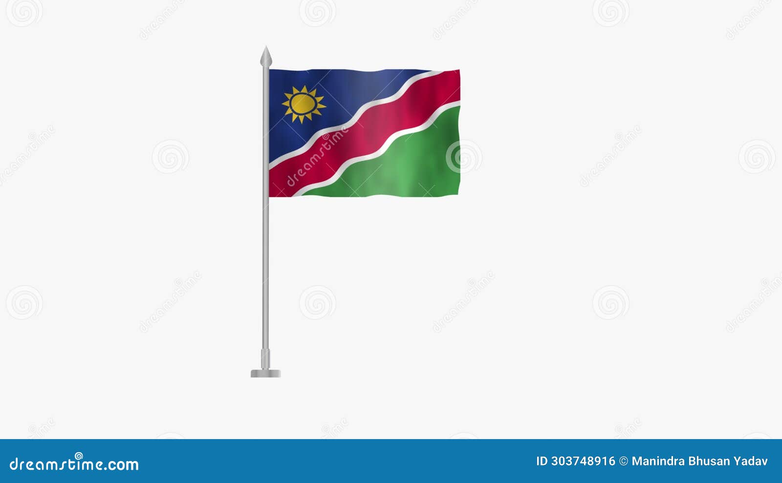 Pole Flag of Namibia, Namibia Pole Flag Waving in Wind on White ...