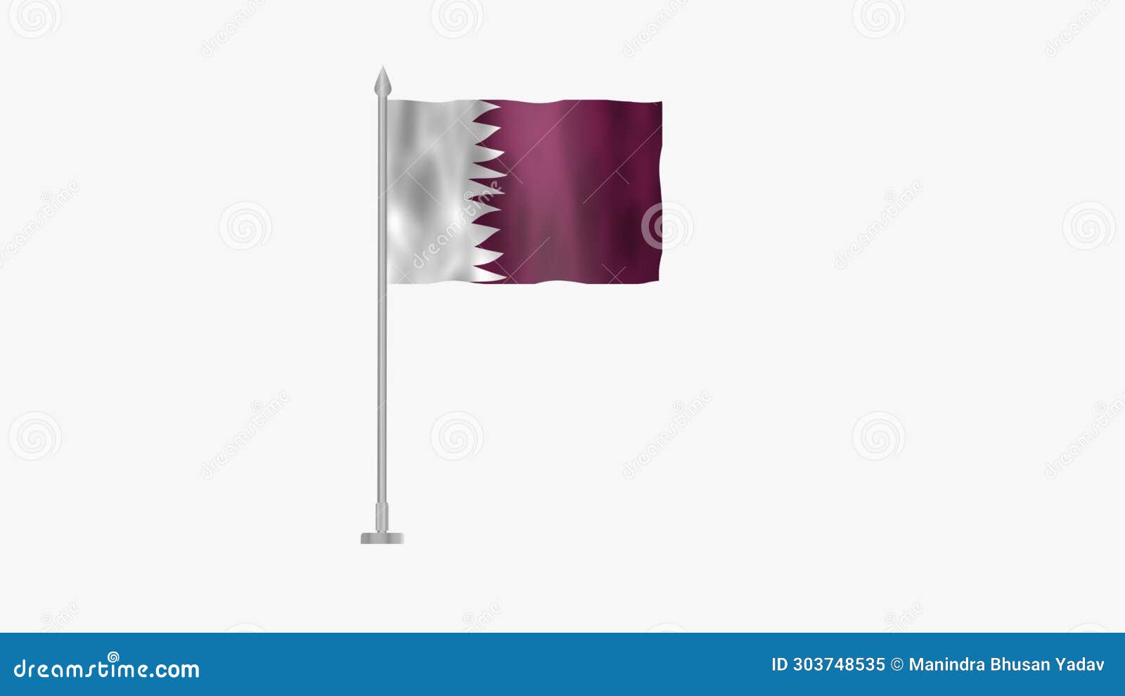 Pole Flag of Qatar, Qatar Pole Flag Waving in Wind on White Background ...