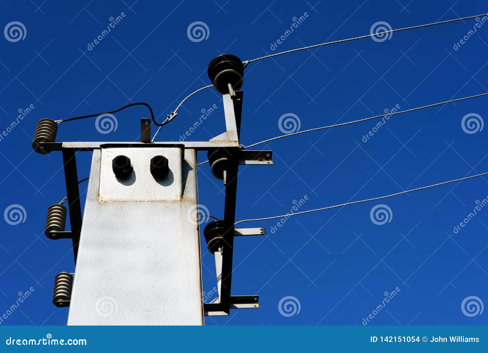 Pole Mounted Electrical Substation with Blue Sky Stock Photo - Image of ...