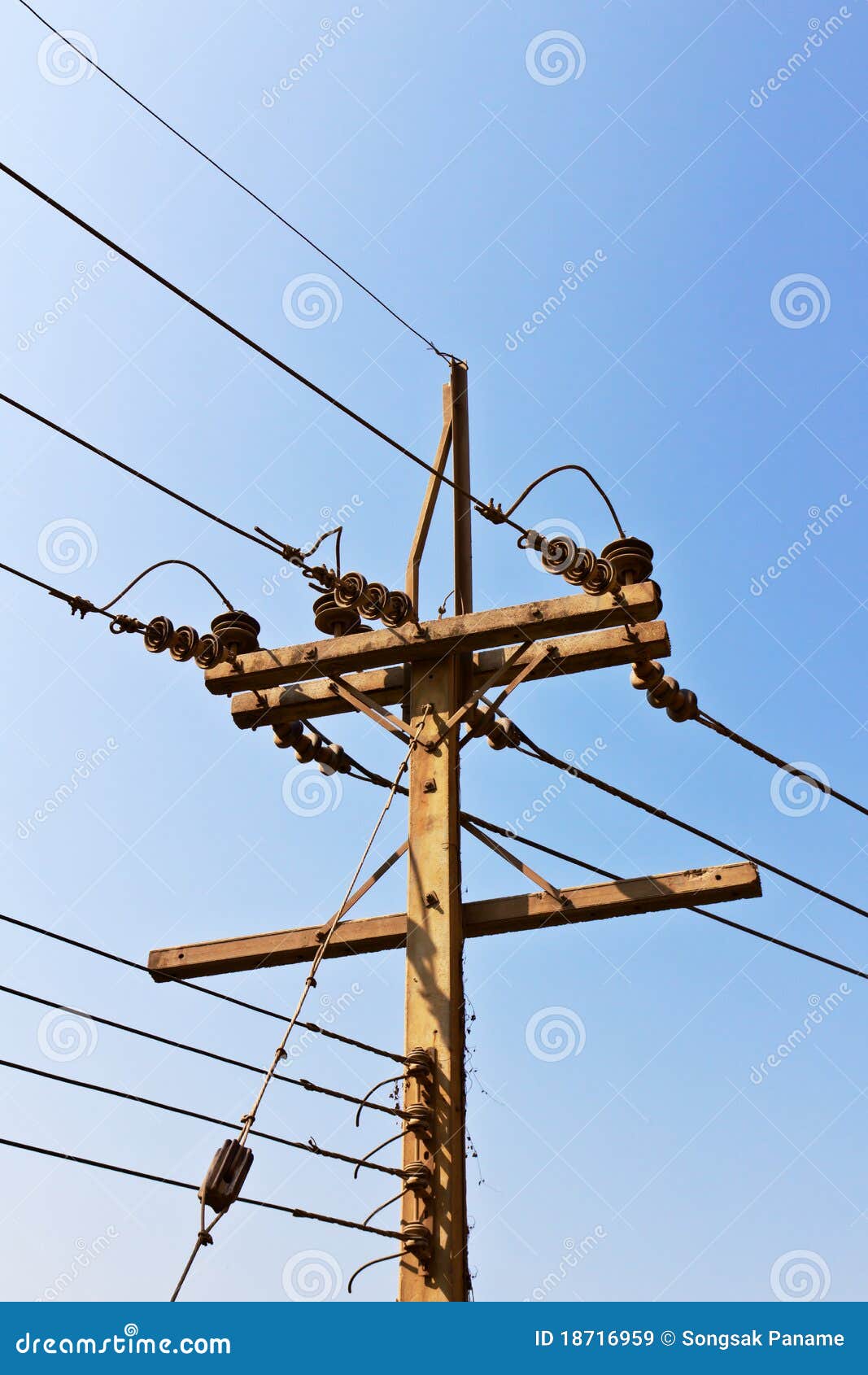 Pole power lines stock image. Image of pole, wooden, wire - 18716959
