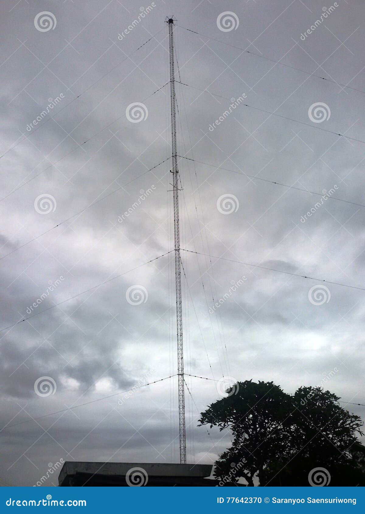 Pole radio transmitter. stock photo. Image of shaft, overcast - 77642370