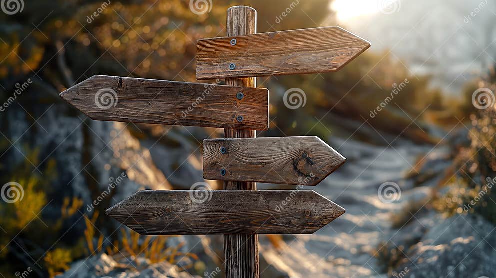 Pole with White Blank Pointers in the Background of Trees. Several ...