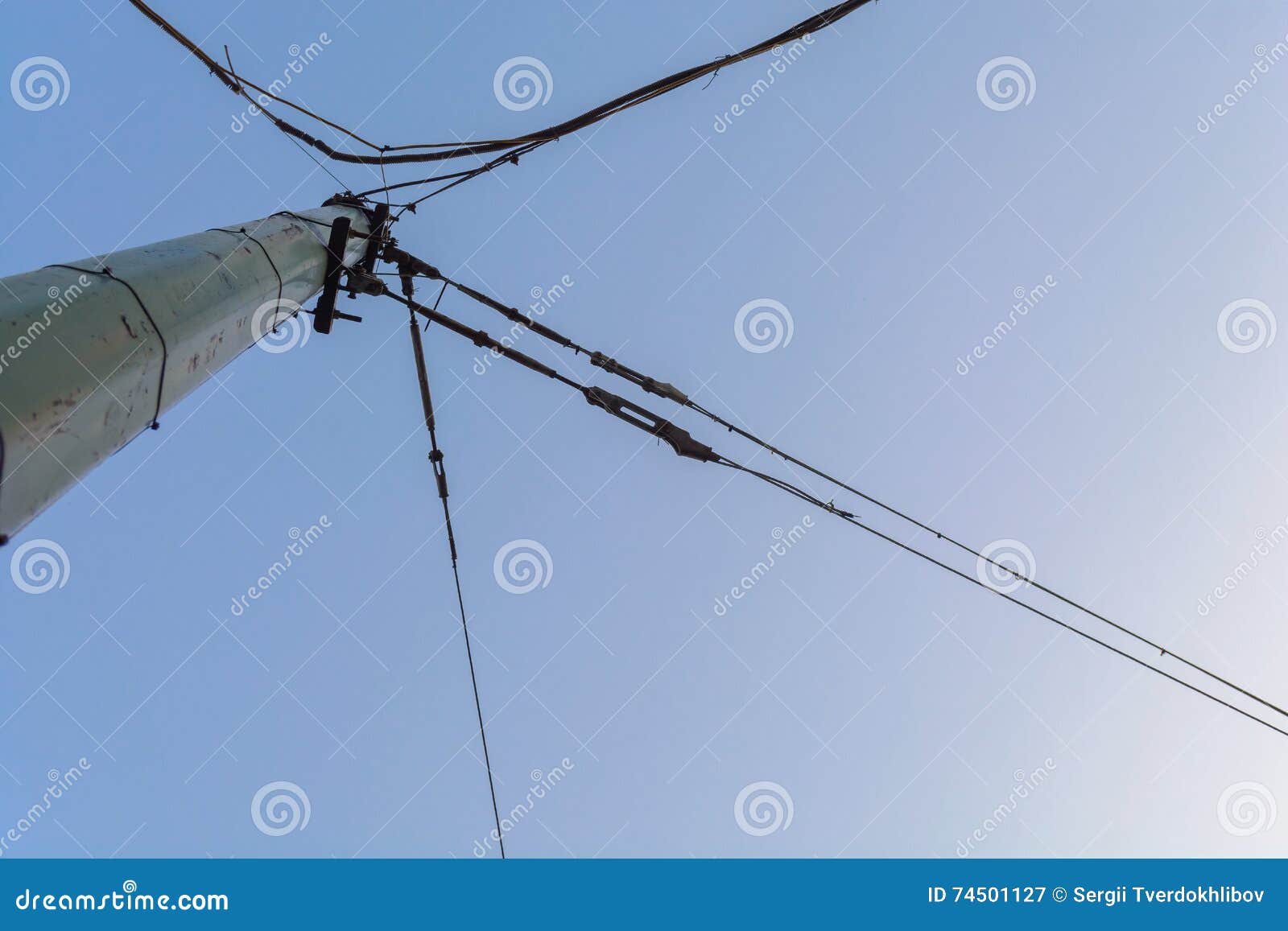 Pole with Wires Attached To it Intersect at Different Angles Against ...