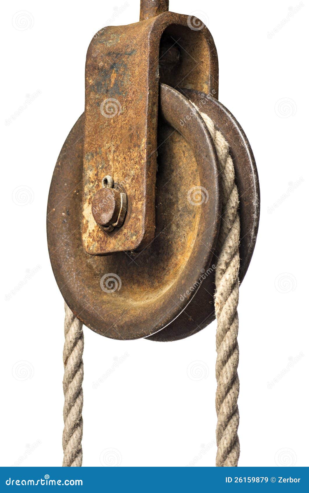 Polea vieja con la cuerda imagen de archivo. Imagen de carga - 26159879