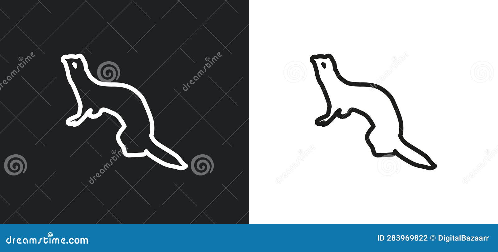 Polecat Outline Icon in White and Black Colors. Polecat Flat Vector ...