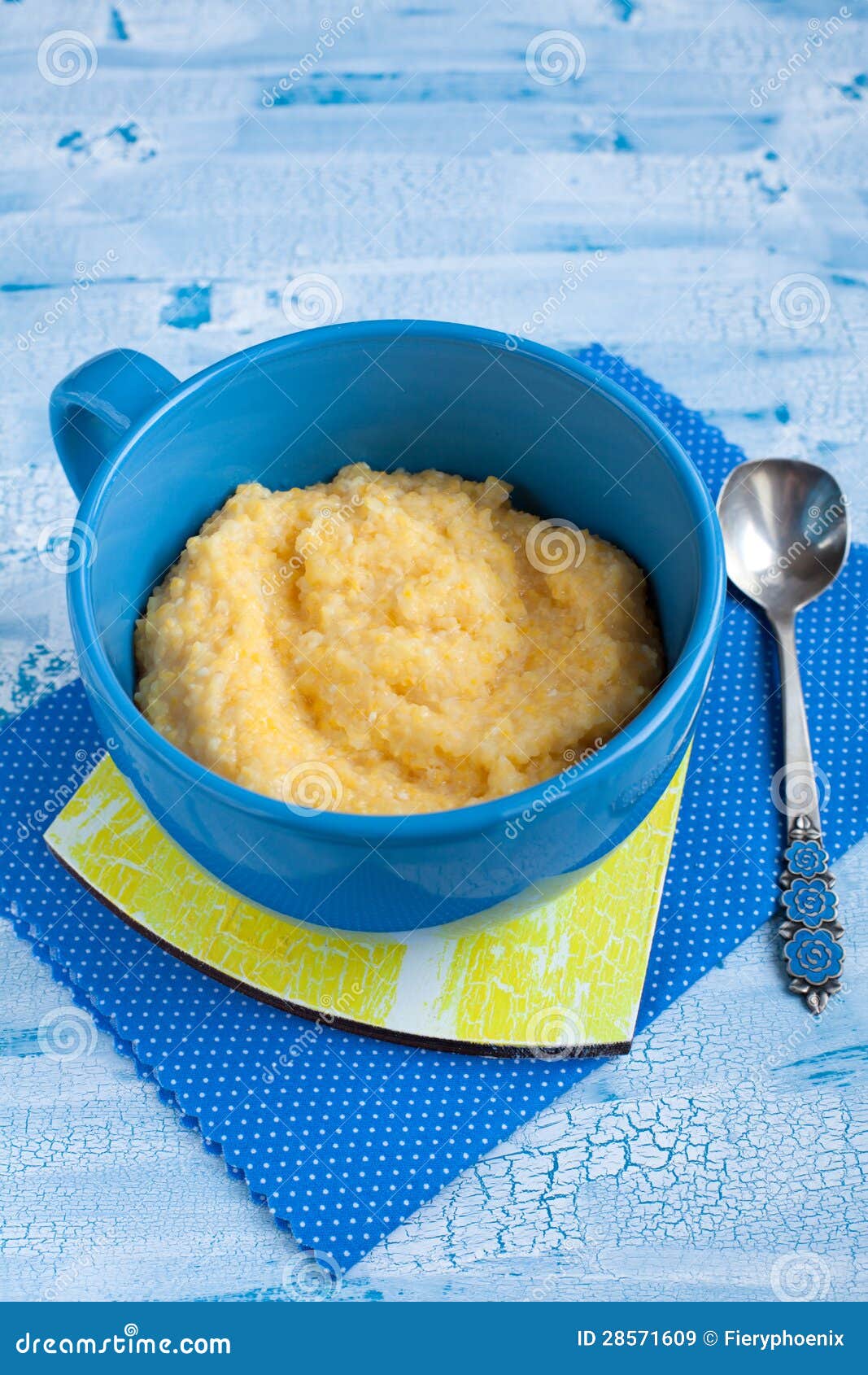 Polenta, the Cornmeal Porridge in a Blue Bowl Stock Image - Image of ...
