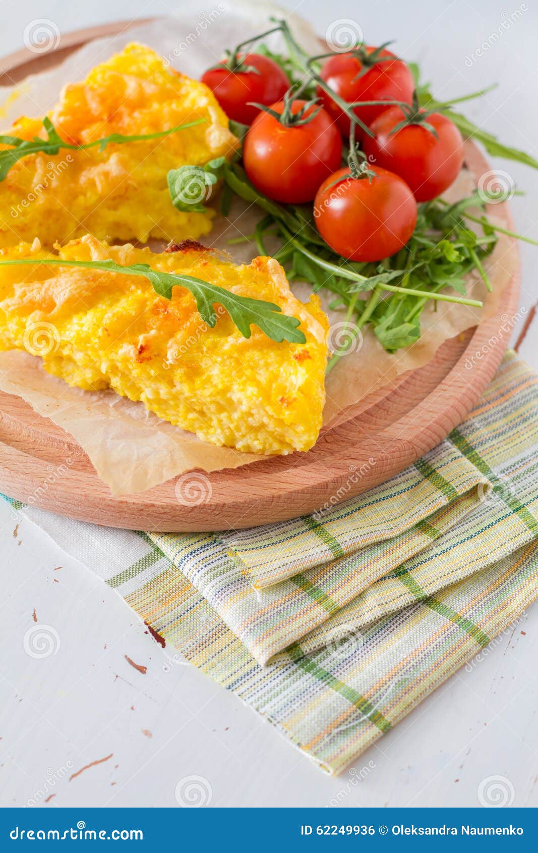 Polenta Served on Wood Board with Cherry Tomatoes Stock Photo - Image ...