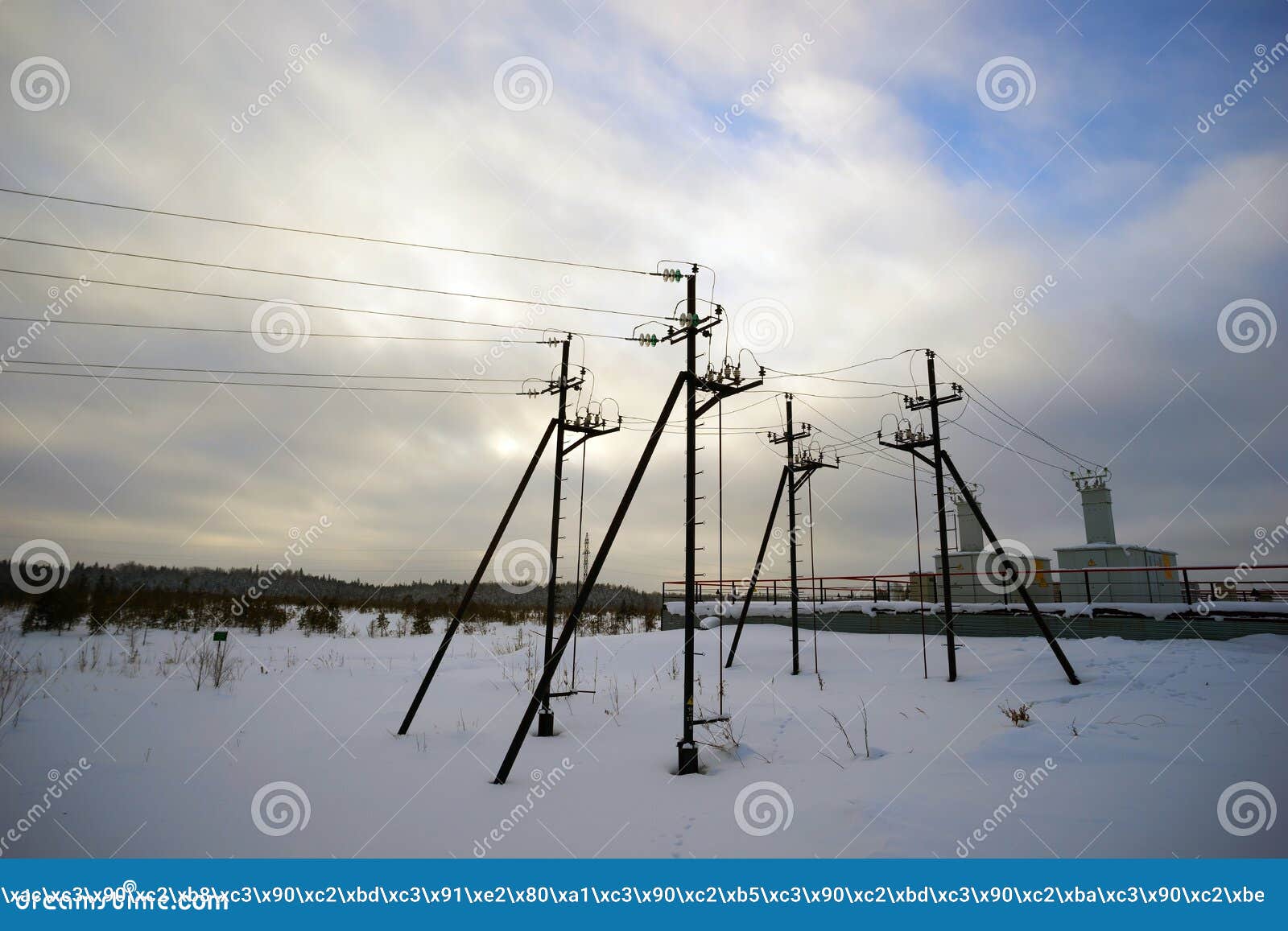 Poles and Complete Transformer Substations in Winter on the Field ...