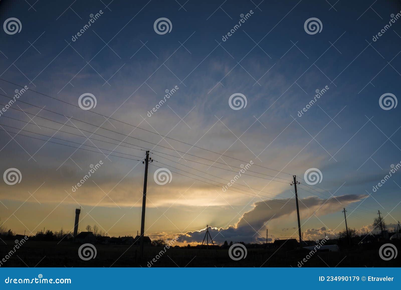 Poles of Electrical Lines in the Sunset Background Stock Image - Image ...