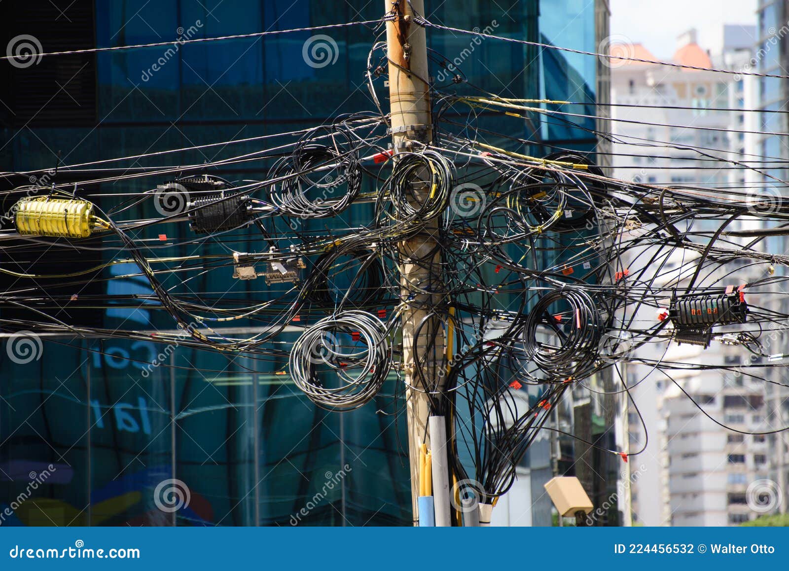Poles Full of Telecommunication Cables in the City Stock Photo - Image ...