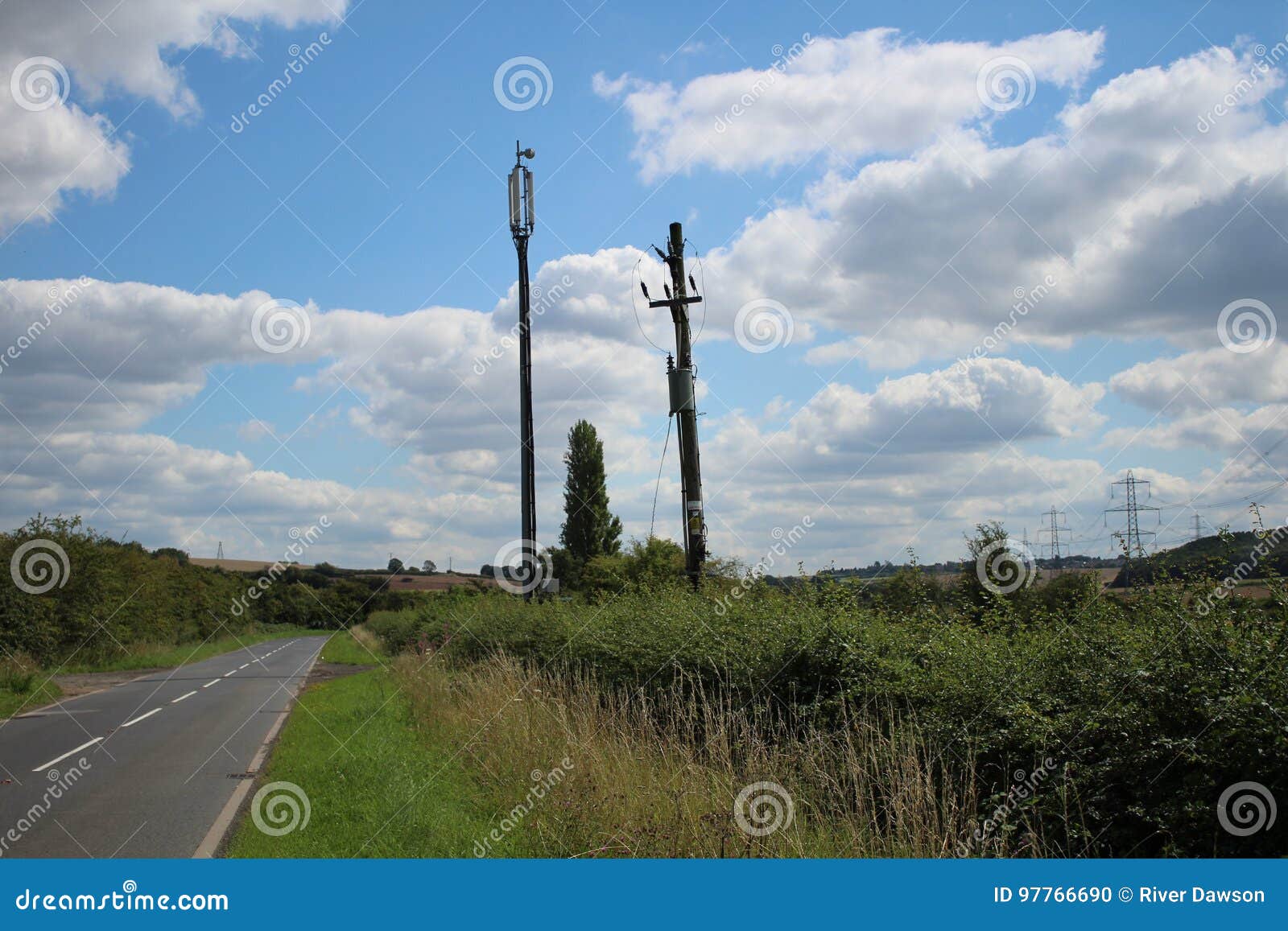Poles and Tree beside Long Lane Treeton Stock Photo - Image of tree ...