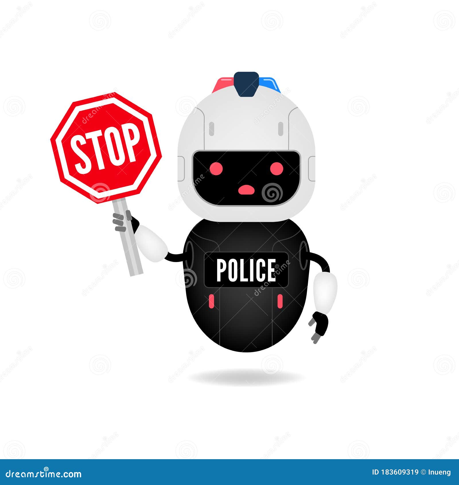 Police Android Robot Character Holding Stop Sign. Stock Vector ...