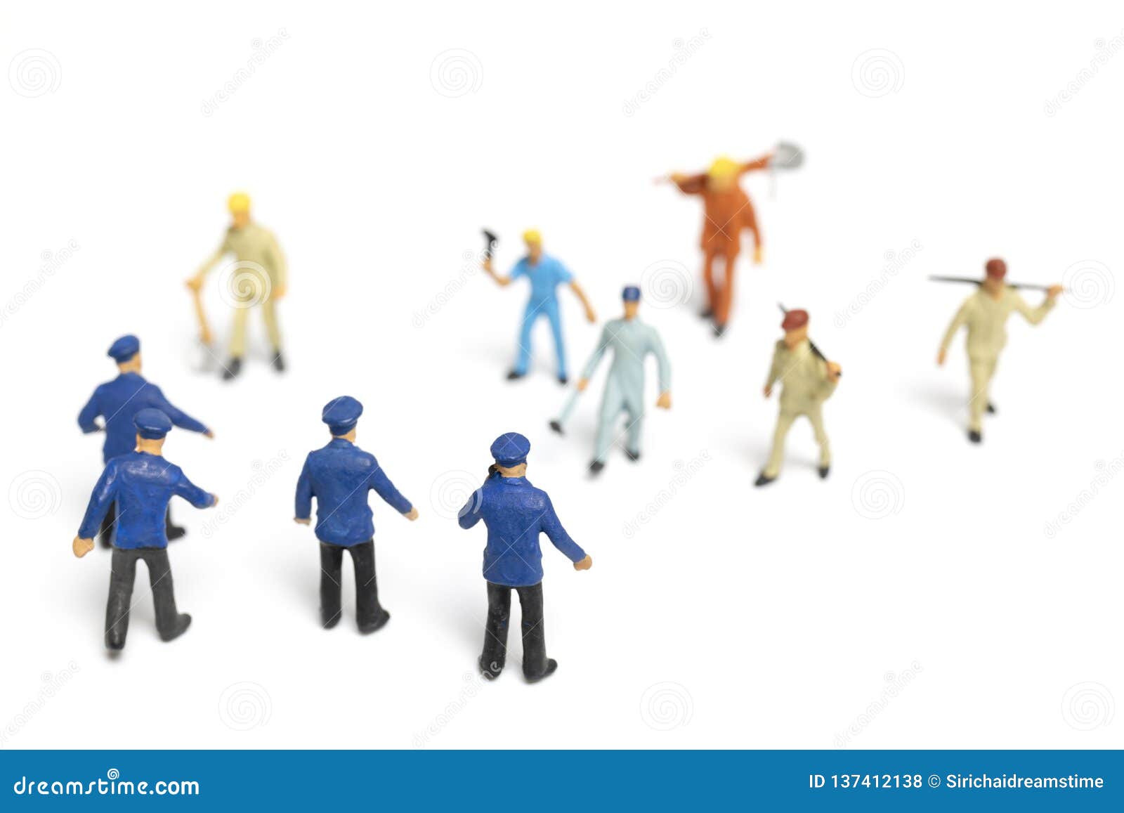 Police and an Angry Mob on White Background Stock Photo - Image of ...