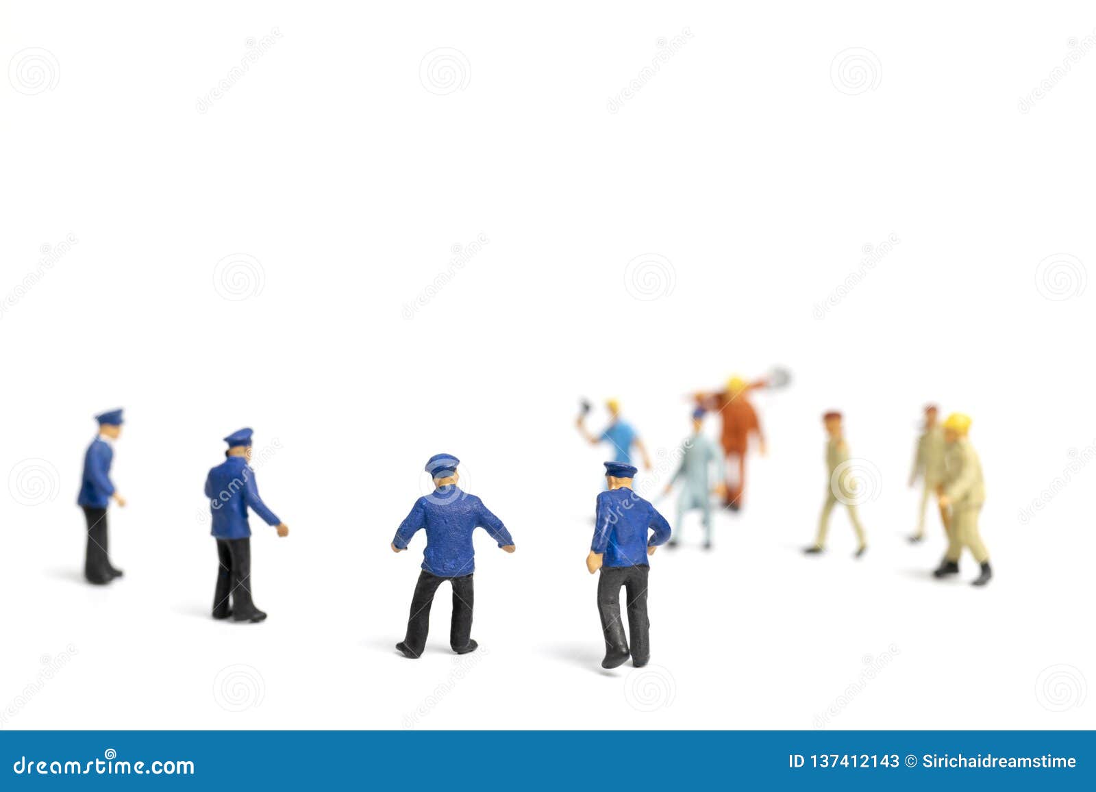 Police And An Angry Mob On White Background Stock Image - Image of ...