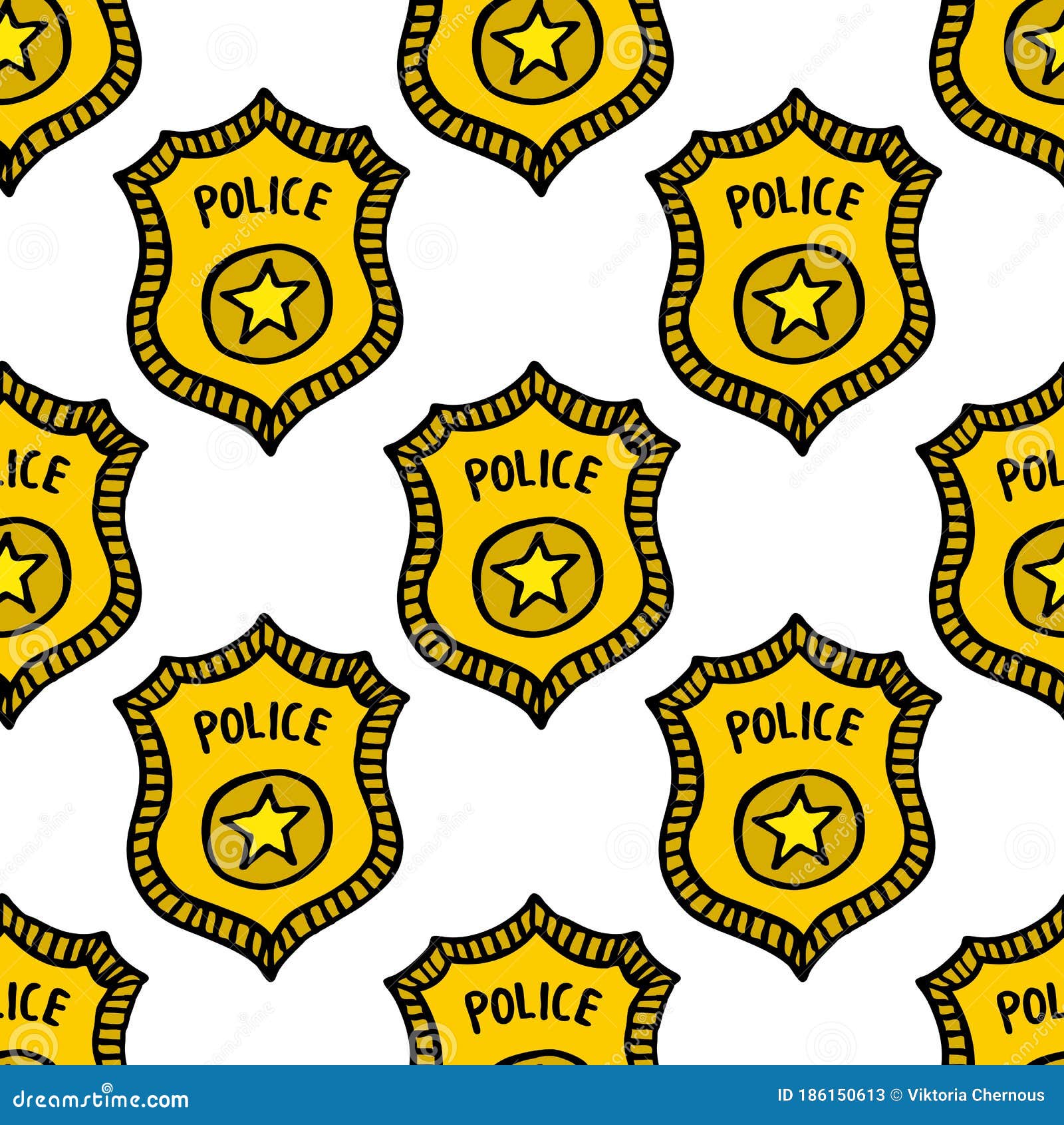 Police Badge Seamless Doodle Pattern, Vector Illustration Stock ...