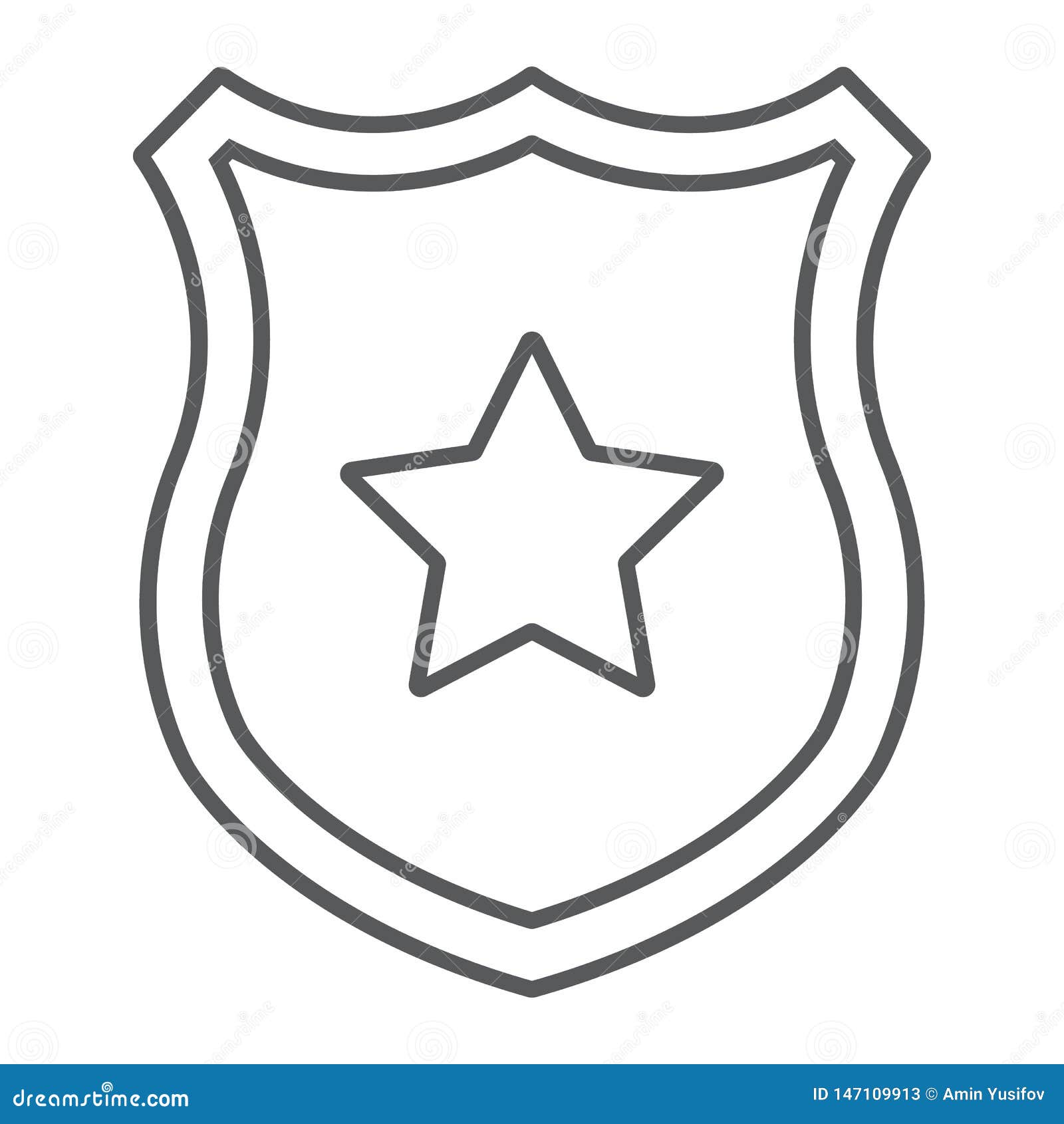 Police Badge Thin Line Icon, Officer and Law, Shield with Star Sign ...