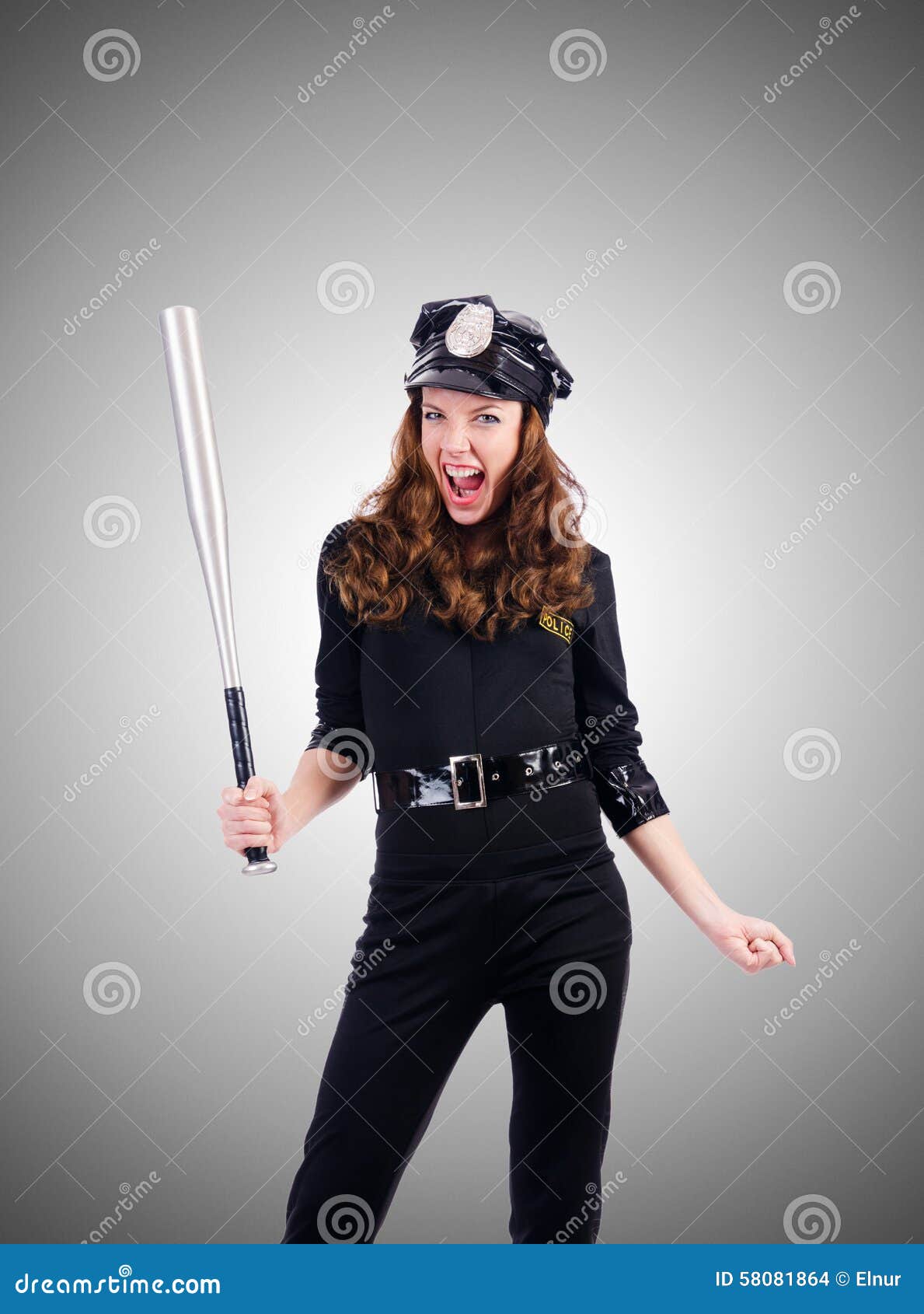 Police with Bat Isolated on White Stock Photo - Image of cuffs, person ...