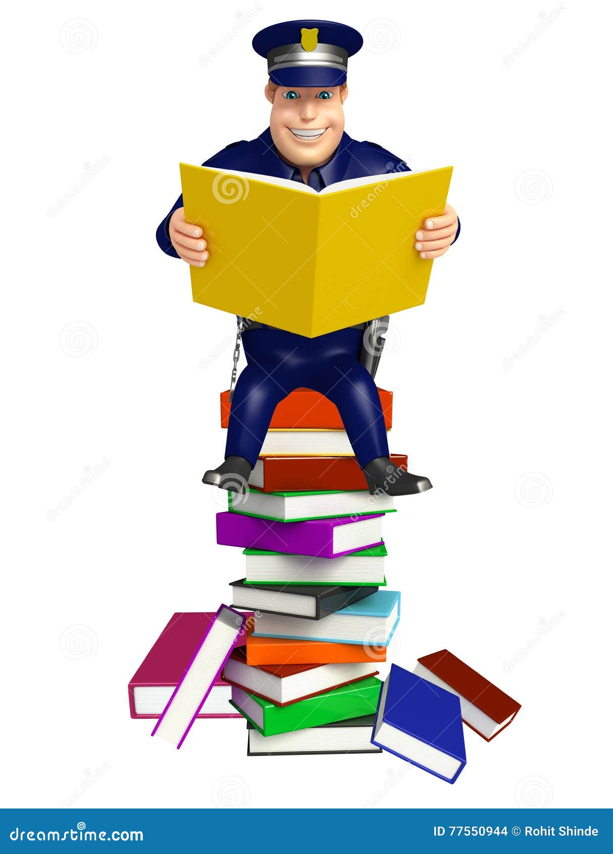 Police with Book stack stock illustration. Illustration of comic - 77550944