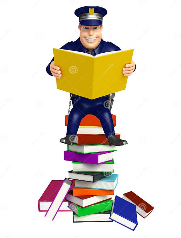 Police with Book stack stock illustration. Illustration of comic - 77550944