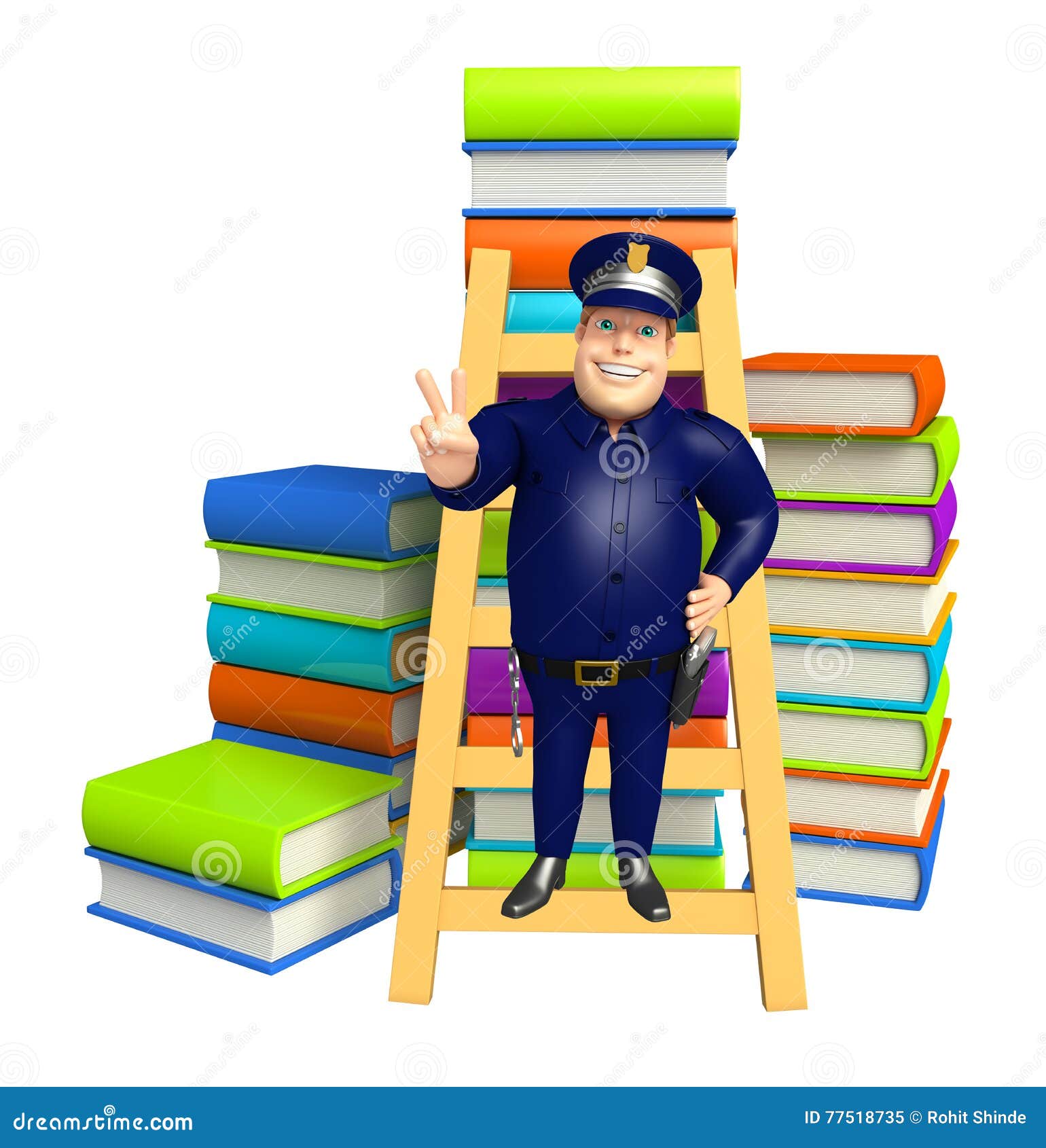 Police with Book Stack & Ladder Stock Illustration - Illustration of ...