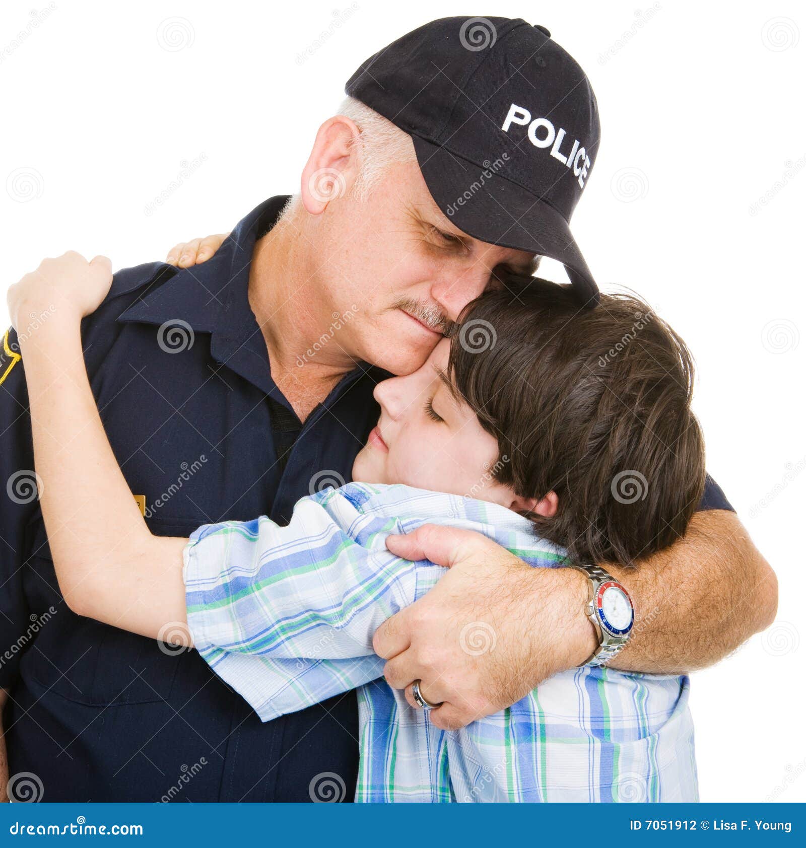 Police and Boy Hug stock photo. Image of policeman, professional - 7051912