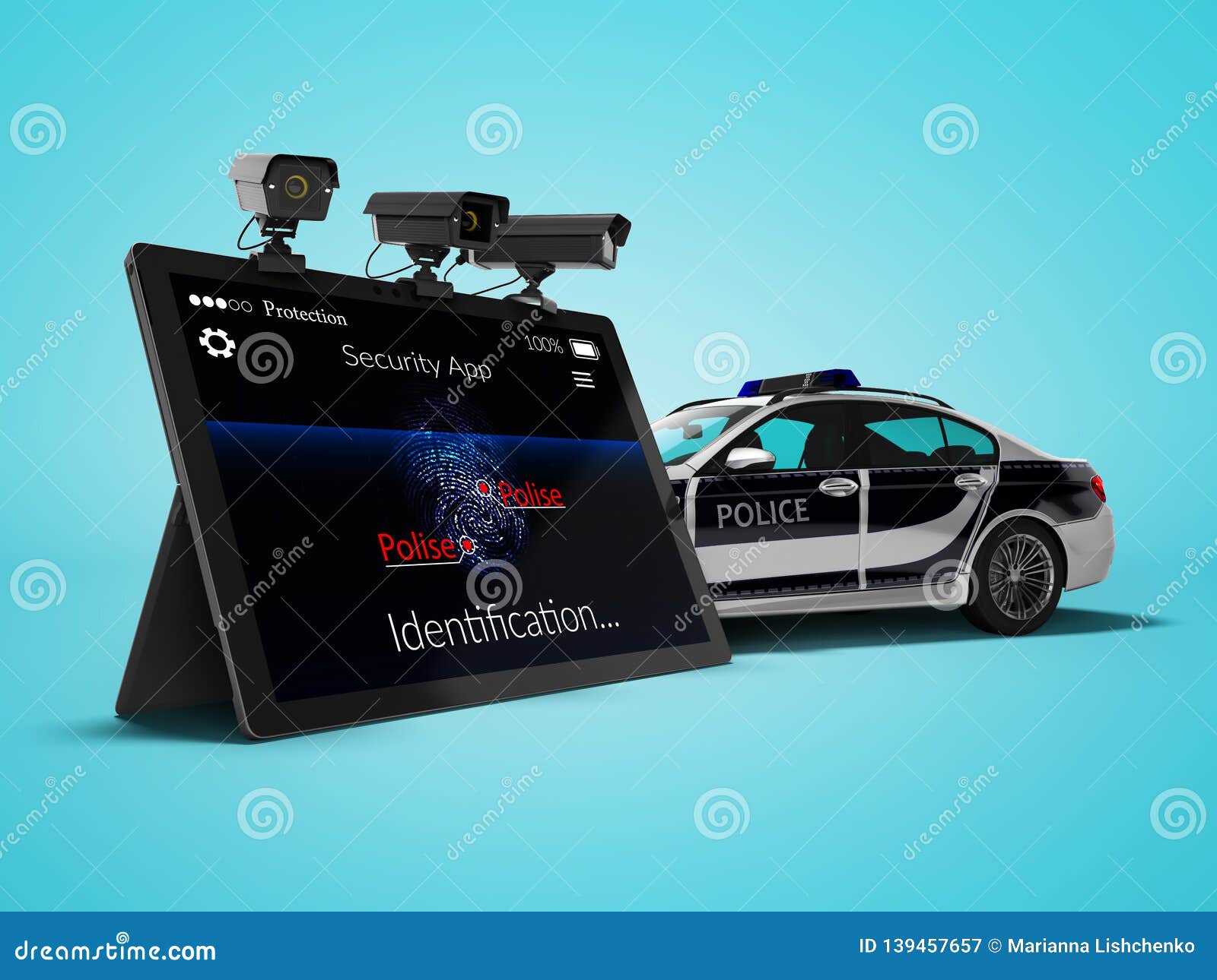 Police Call Concept Via Mobile Render 3d Render on Blue Background with ...