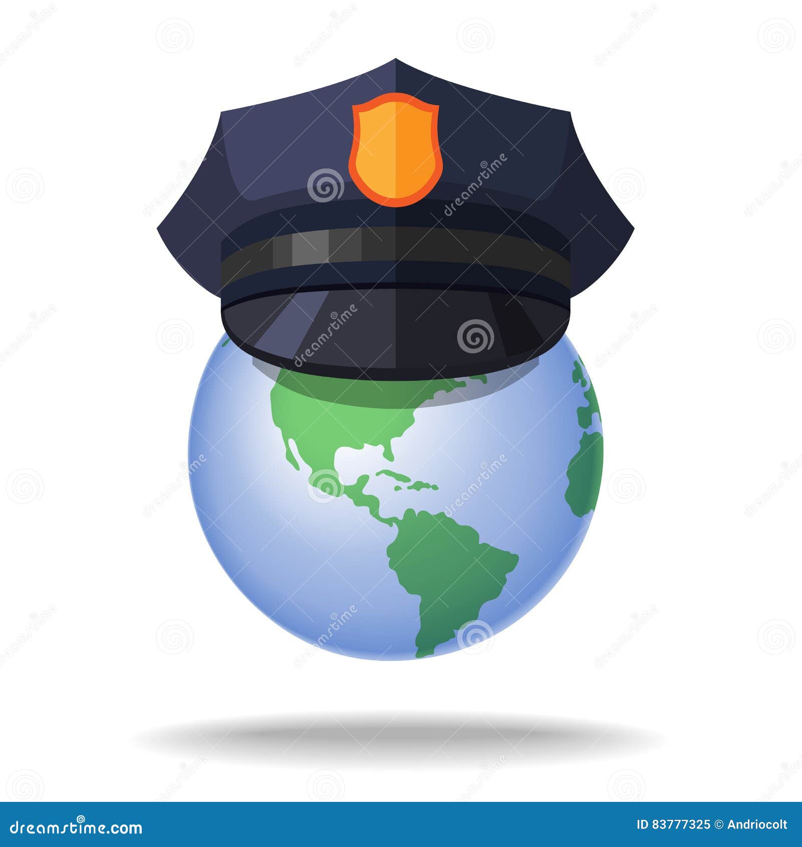 Police cap on earth globe stock vector. Illustration of safe - 83777325