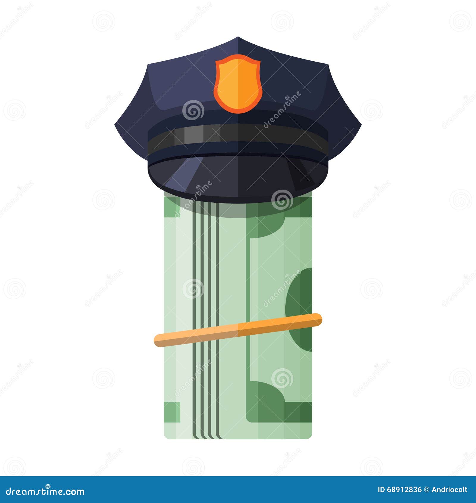 Police Cap on Roll of Money Stock Vector - Illustration of profit, gift ...