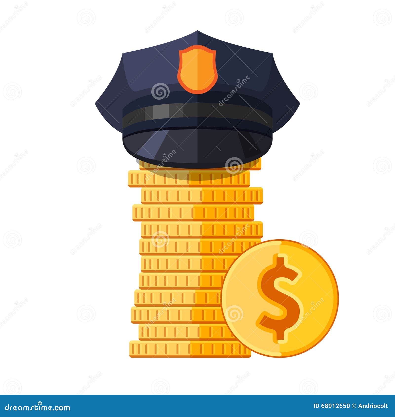 Police Cap on Stack of Coins Stock Vector - Illustration of isolated ...