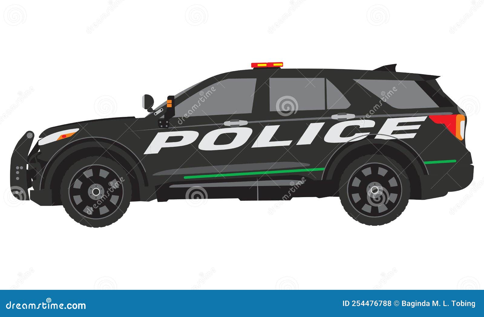 Police Car in Black Color and Green Stripes Vector Stock Vector ...
