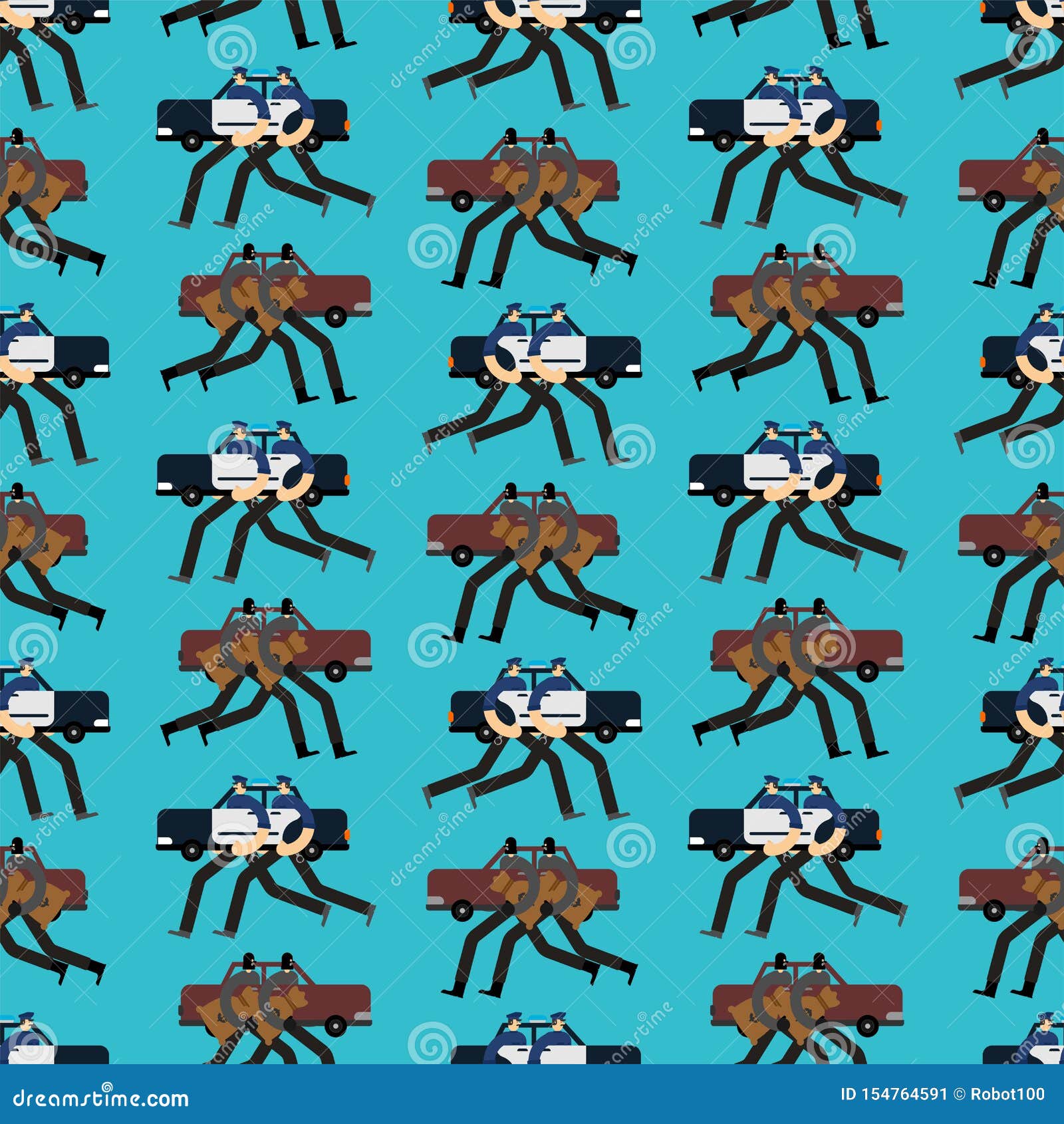 Police Car Chase Pattern Seamless. Police Car Chasing Robber Background ...