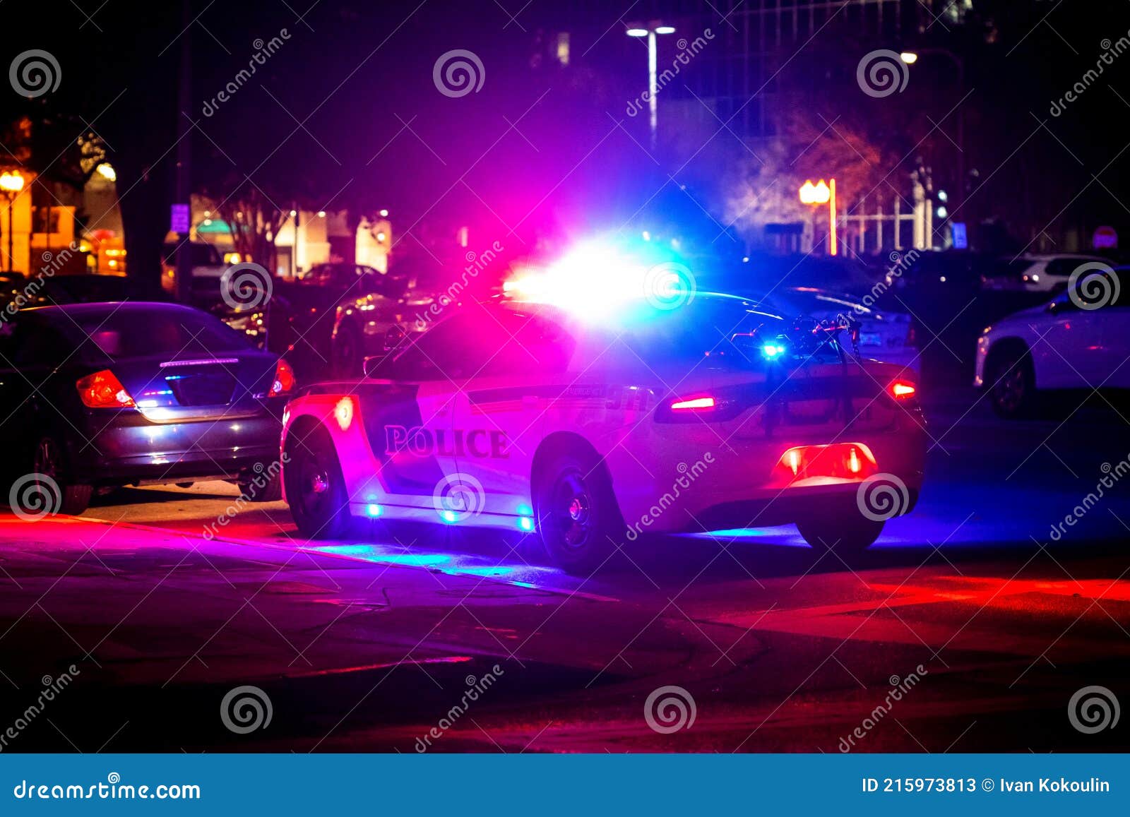Police Car with Emergency Lights Flashing at Night in City Stock Image ... Police Car with Emergency Lights Flashing at Night in City Stock Image ...