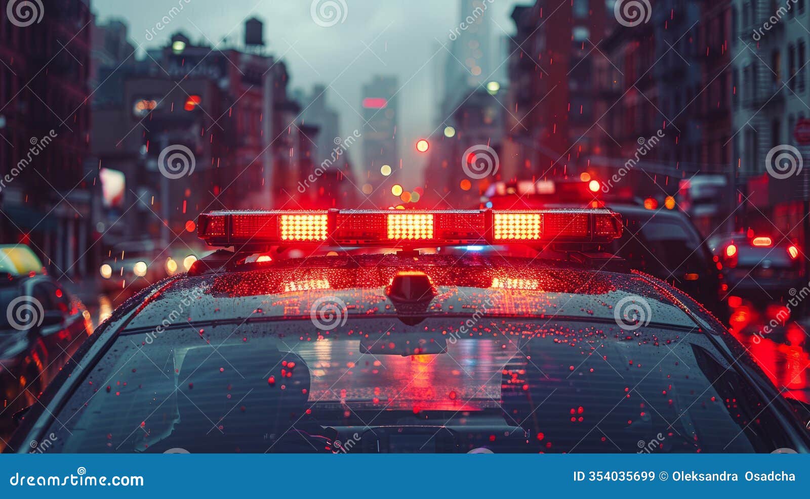 Police Car with Flashing Lights in Rain Stock Image - Image of ...
