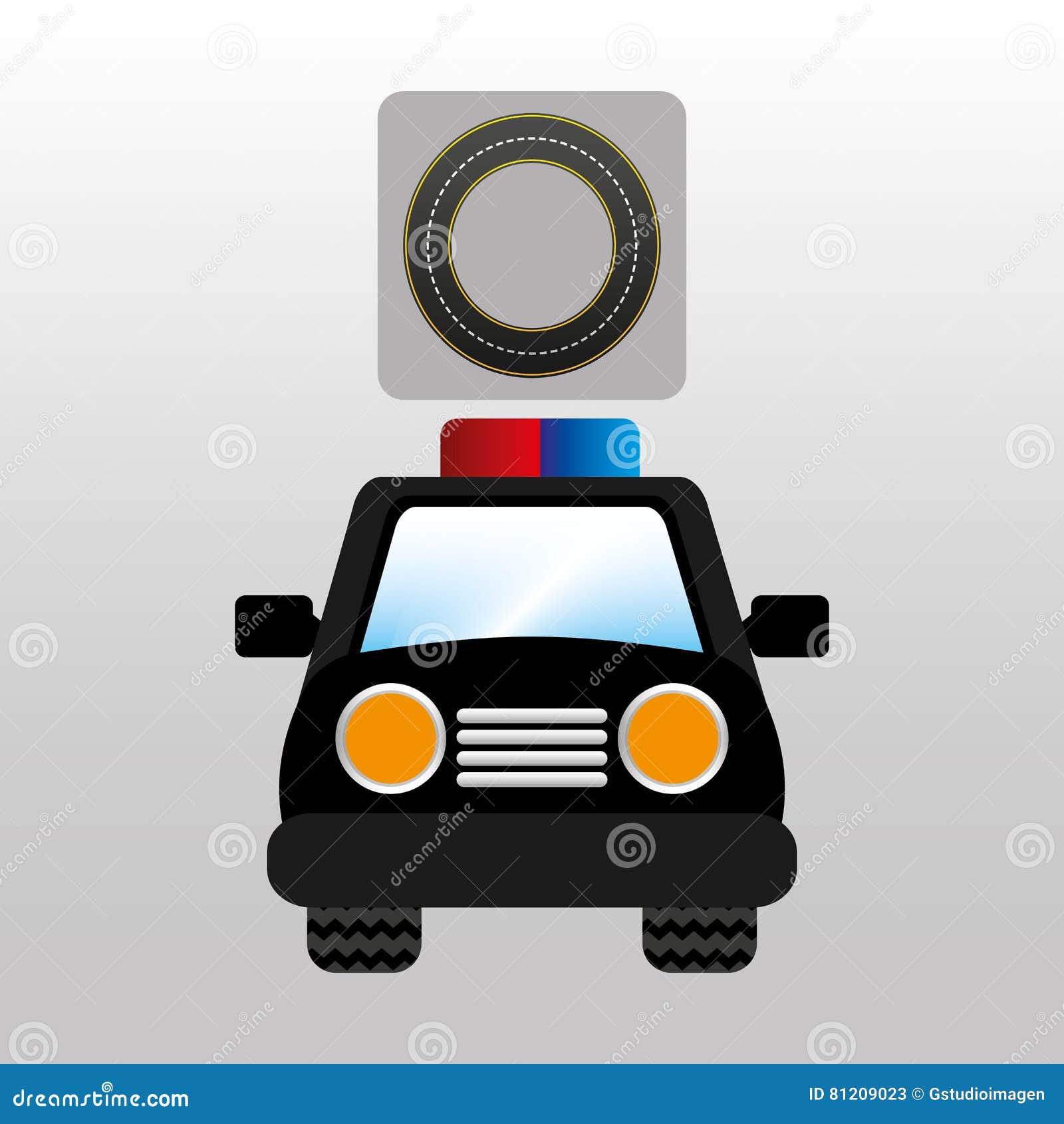 Police Car Front Circle Road Way Design Stock Vector - Illustration of ...