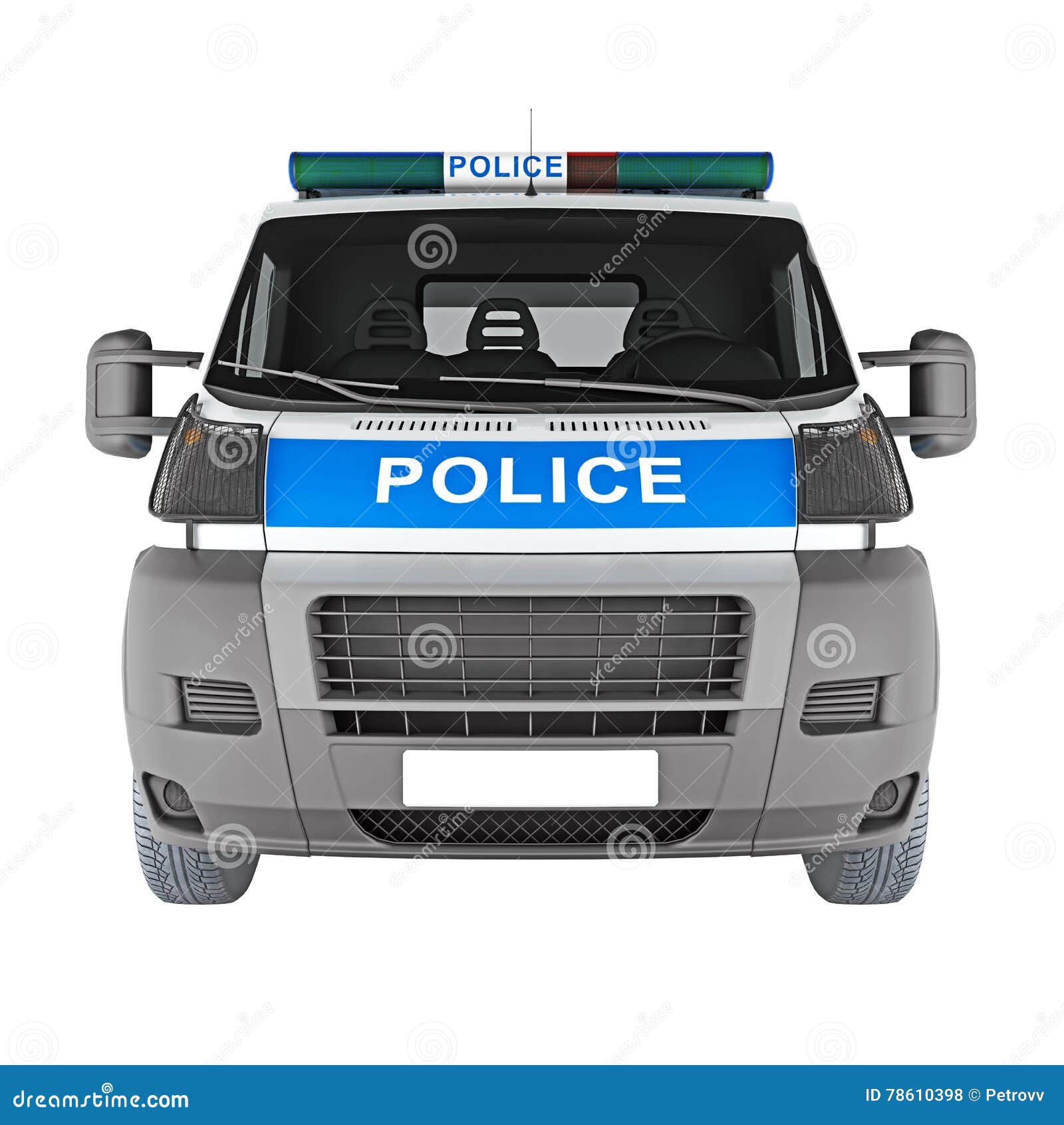 Police Car Front View White. 3D Rendering Stock Illustration ...