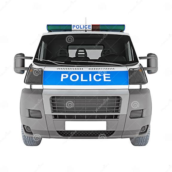 Police Car Front View White. 3D Rendering Stock Illustration ...