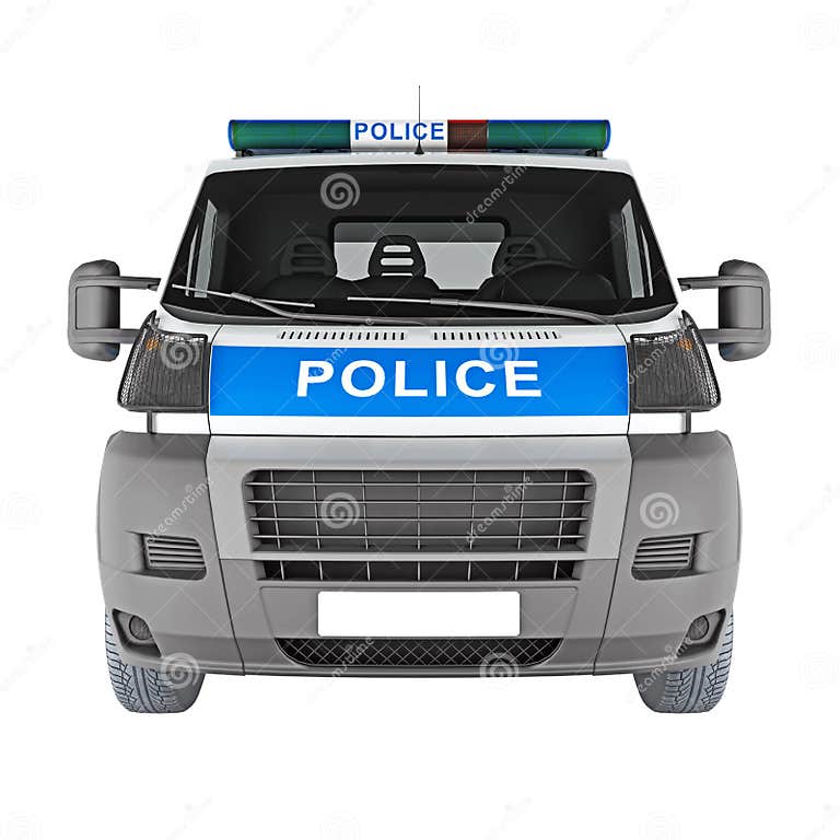 Police Car Front View White. 3D Rendering Stock Illustration ...