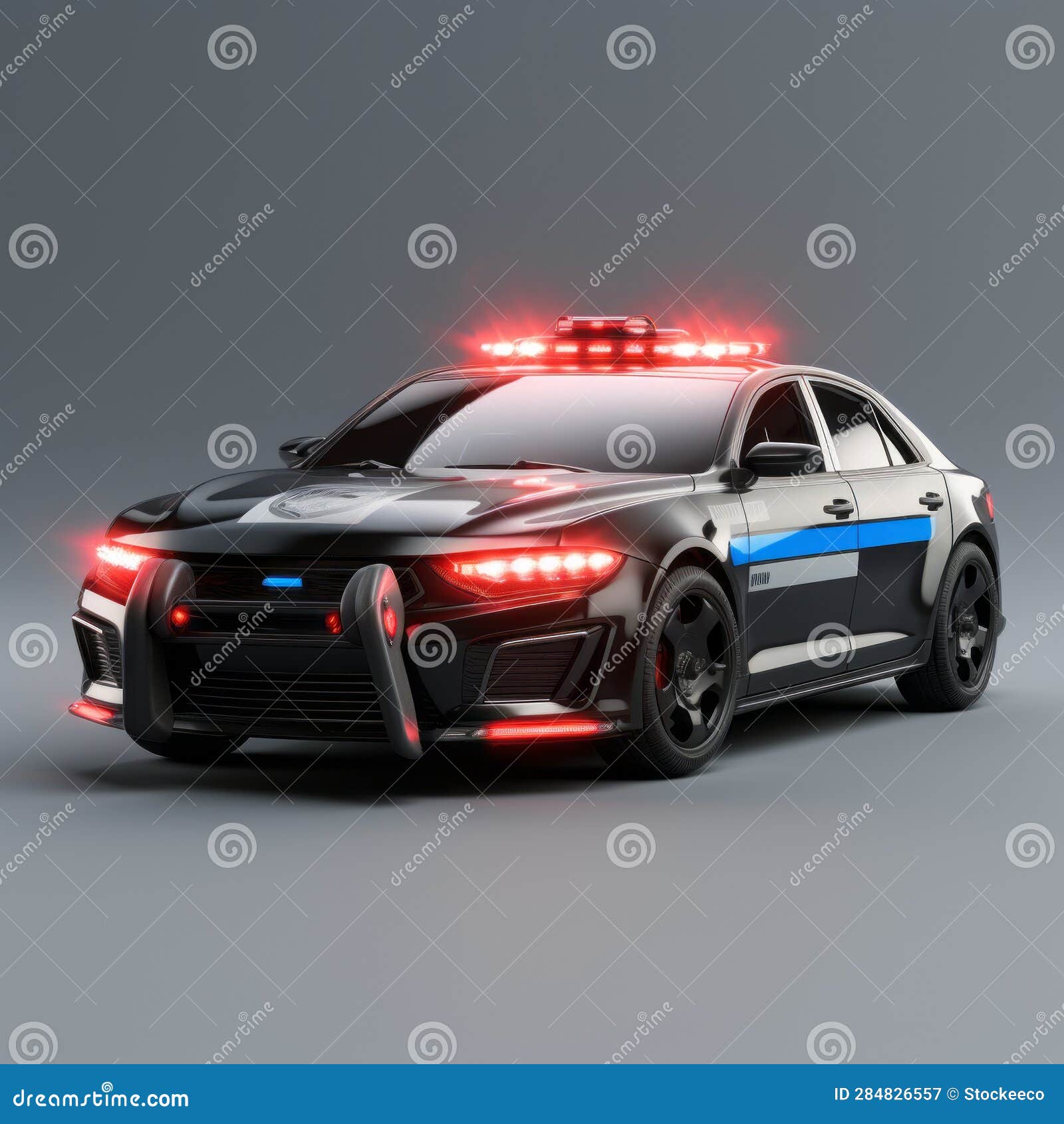 Futuristic Police Car with Lights on Gray Background Stock Illustration ...