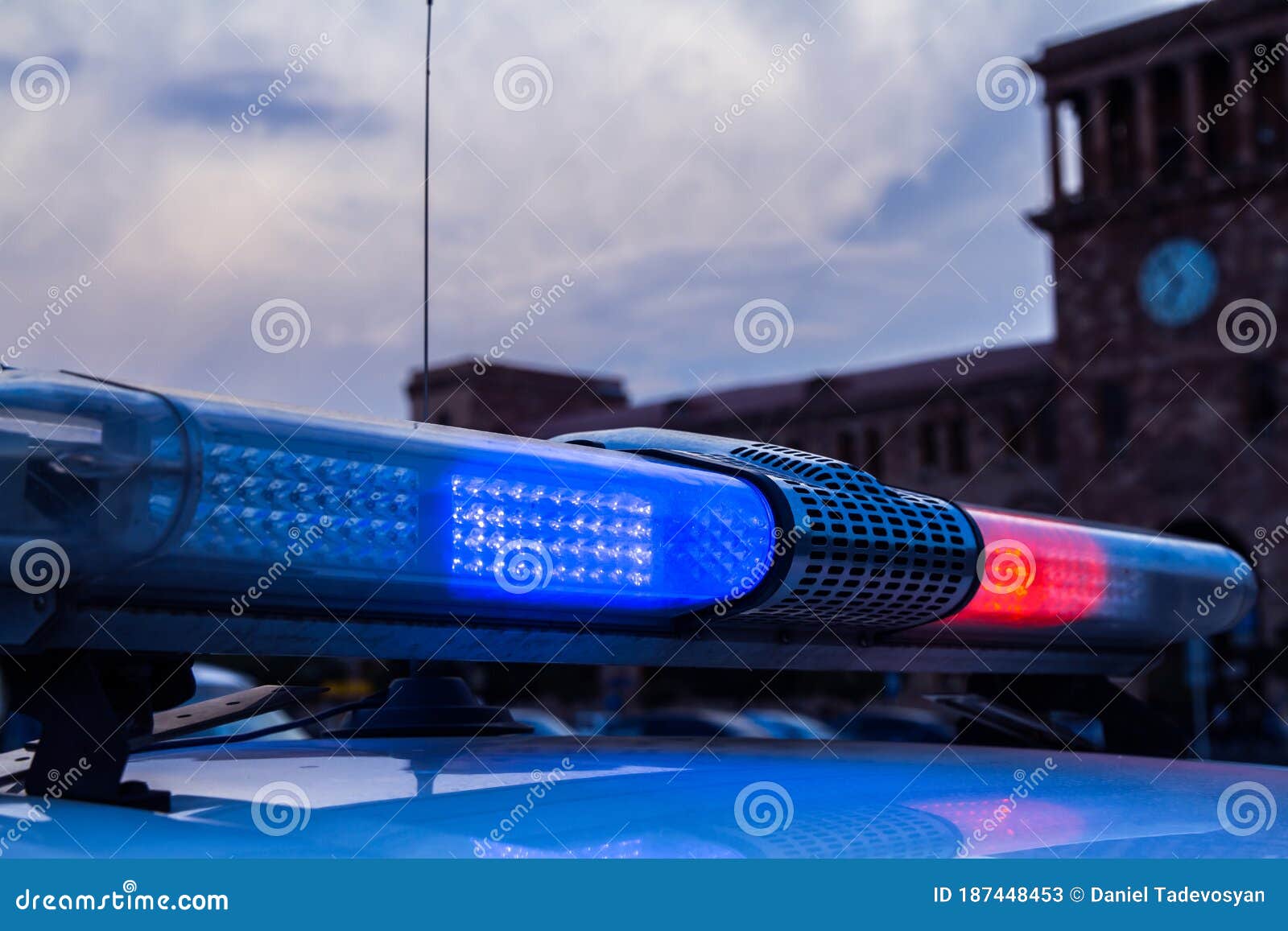 Strobelight Bar, Red And Blue Lights Of Police Car. Scene Of An ...
