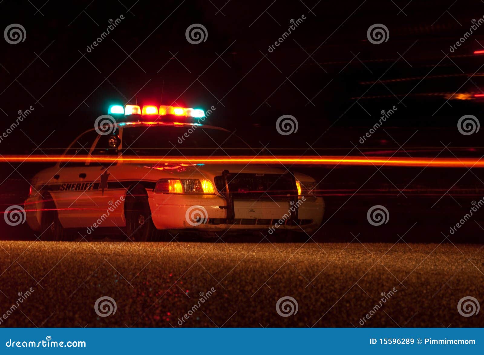 Police car at night stock image. Image of road, lights - 15596289