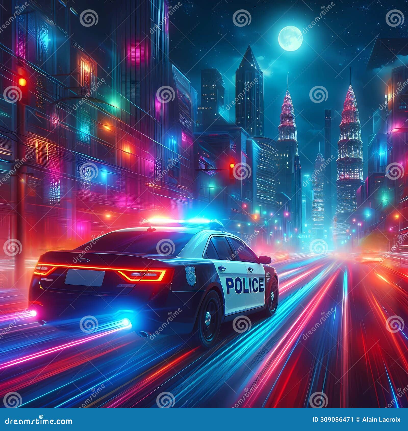 Police car night chase stock illustration. Illustration of speeding ...