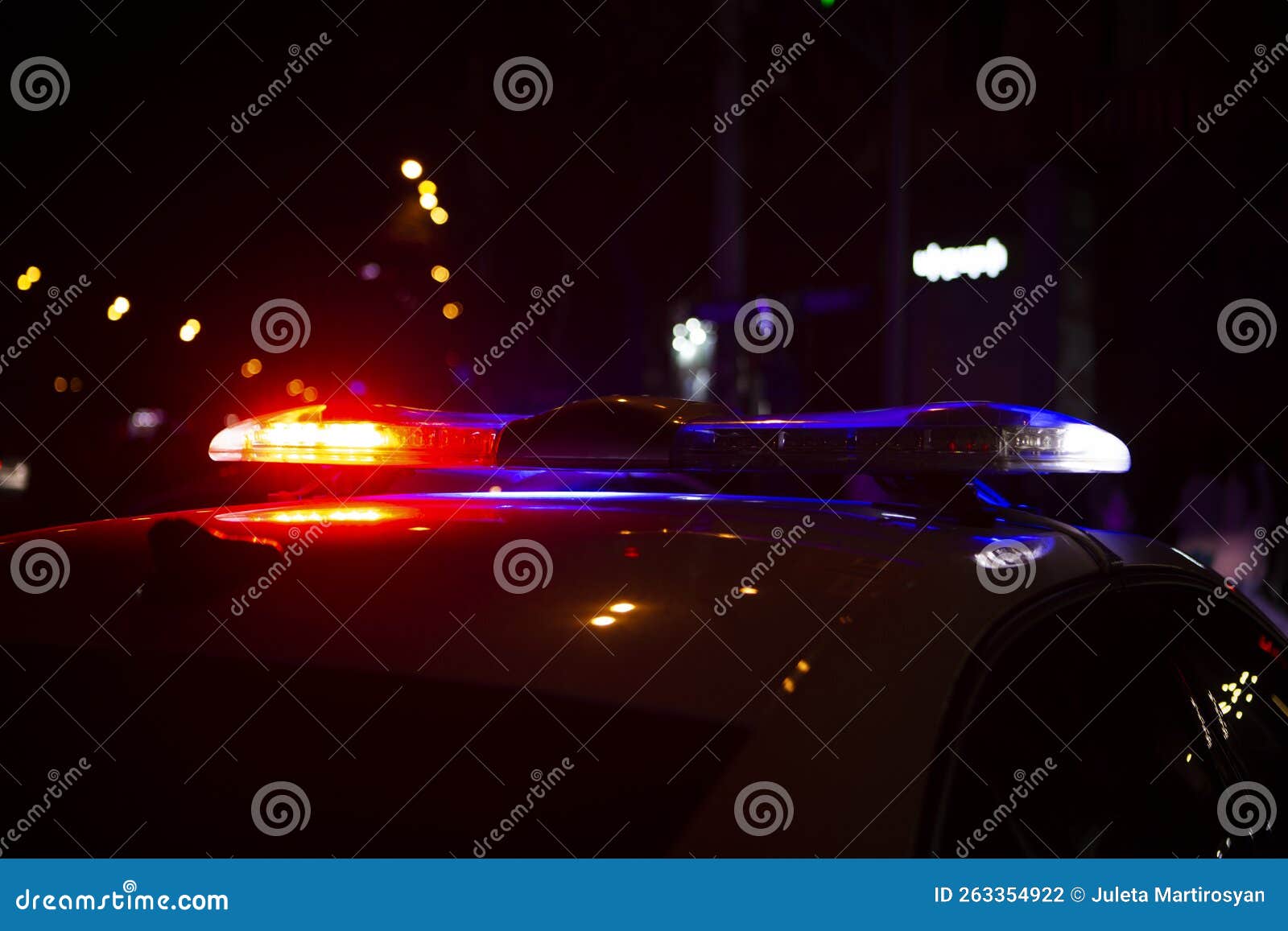 Police Car in the Night City Stock Photo - Image of city, chase: 263354922