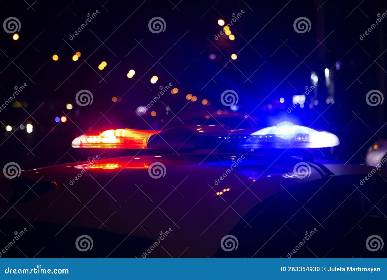 Police Car in the Night City Stock Photo - Image of blue, officer ...