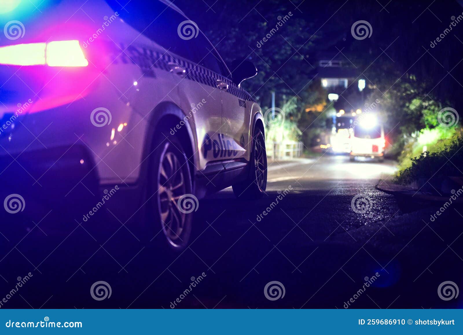Police Car in the Night Lights on Stock Photo - Image of night ...