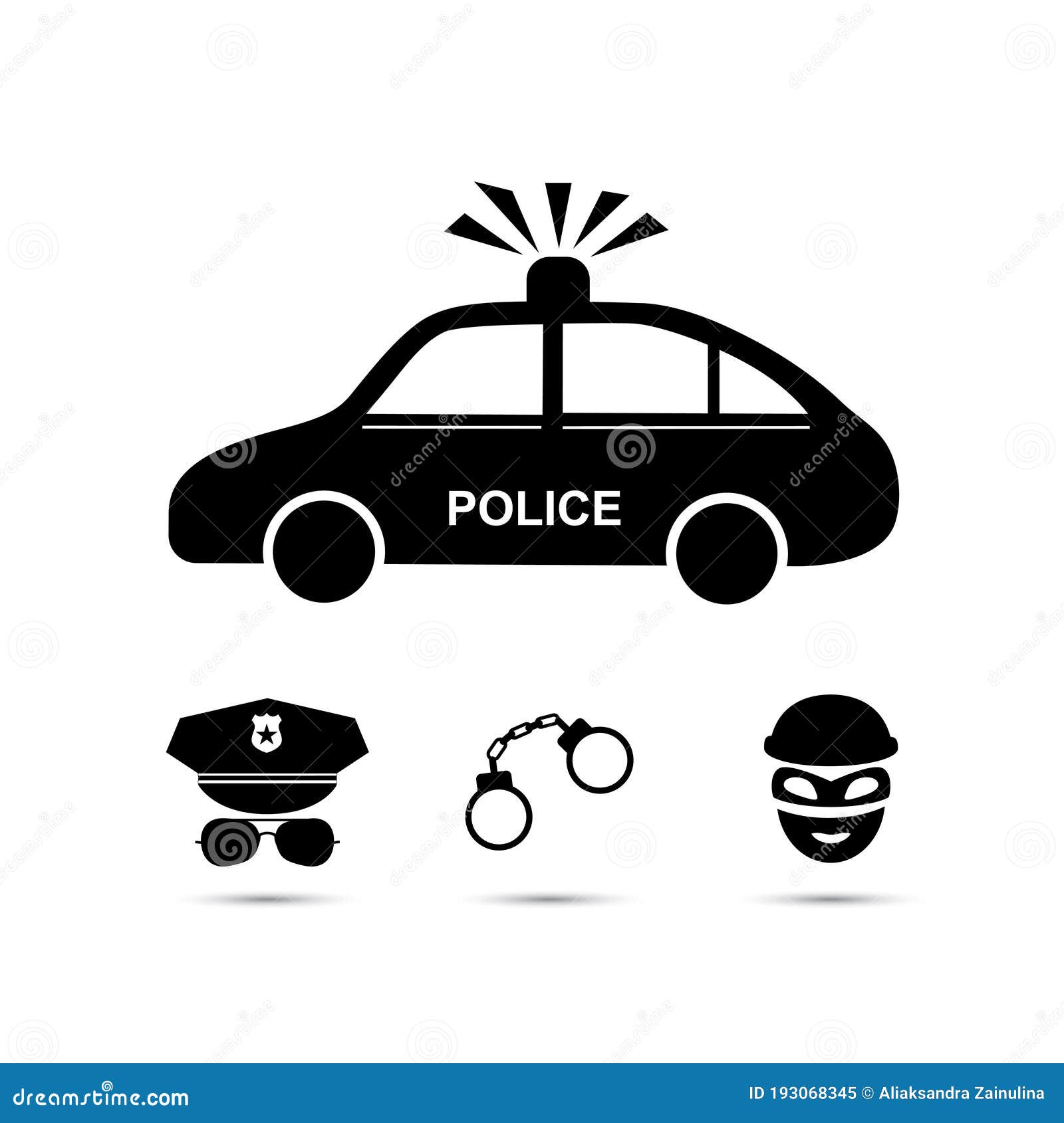 Police Car, Policeman, Thief Icons Stock Vector - Illustration of ...