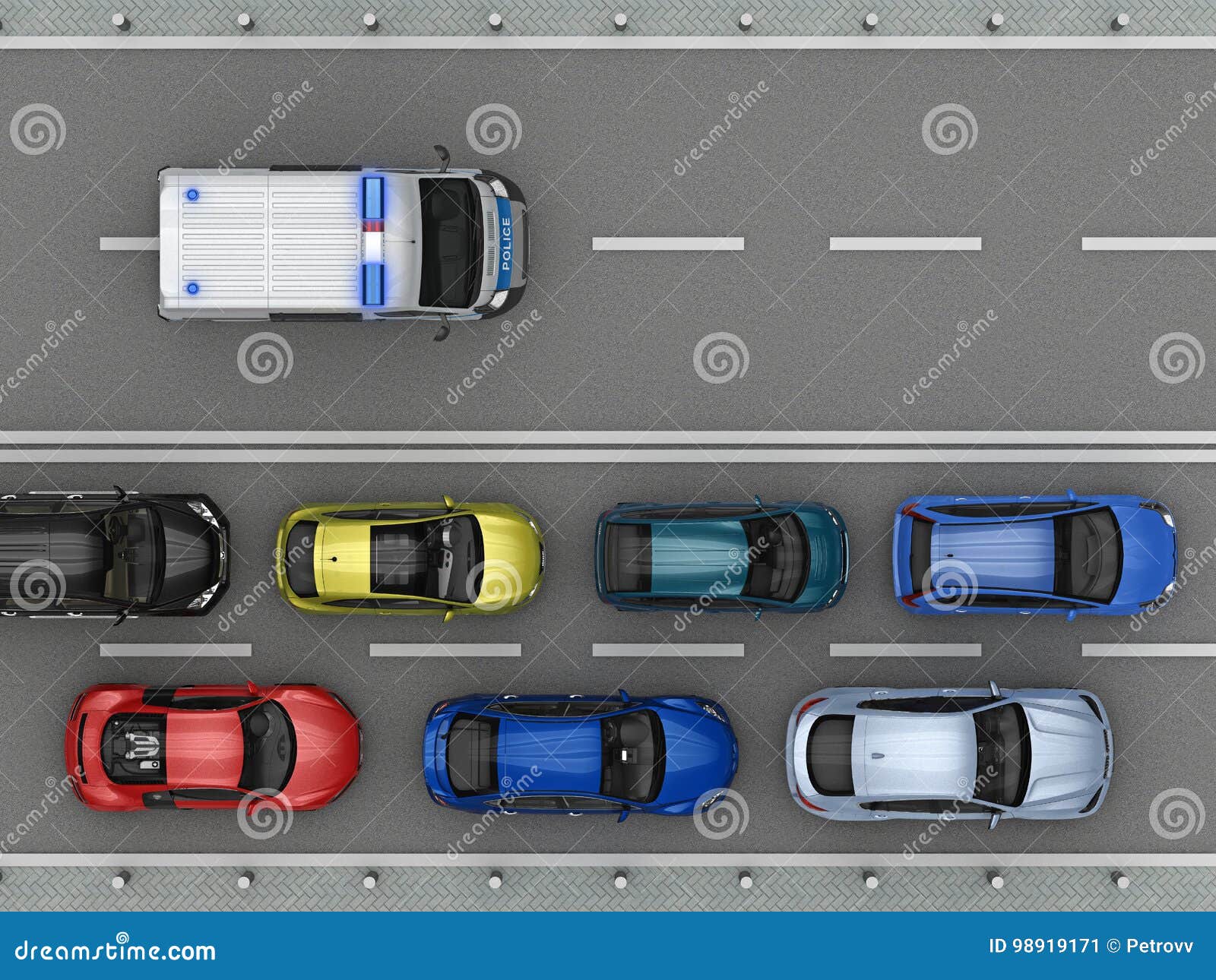 Police Car Rides on the Opposite Lane Stock Illustration - Illustration ...