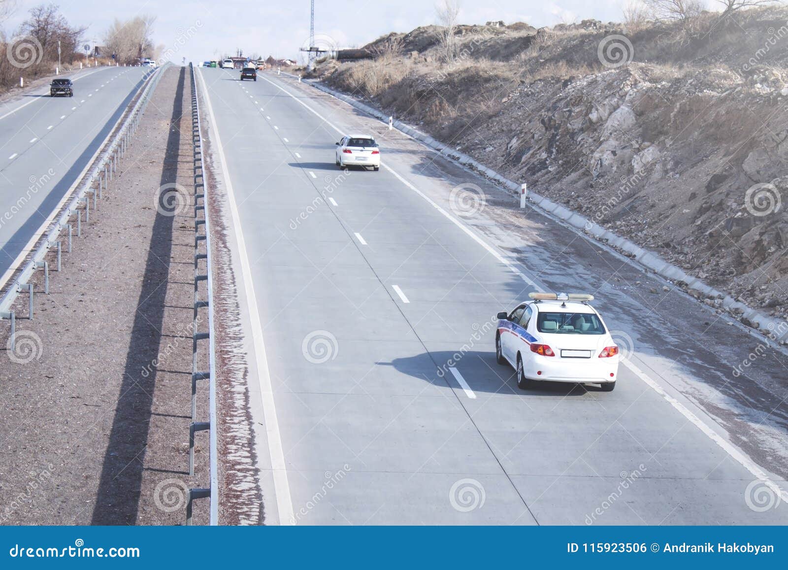 Police car on the road. stock photo. Image of transportation - 115923506