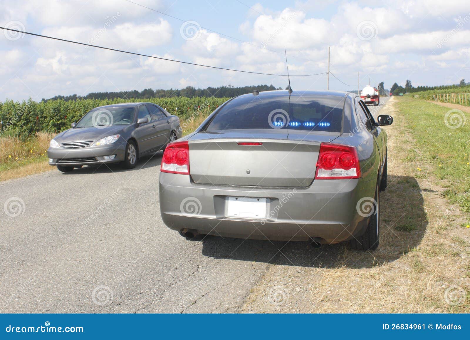 Police Car on Rural Road stock image. Image of flashing - 26834961